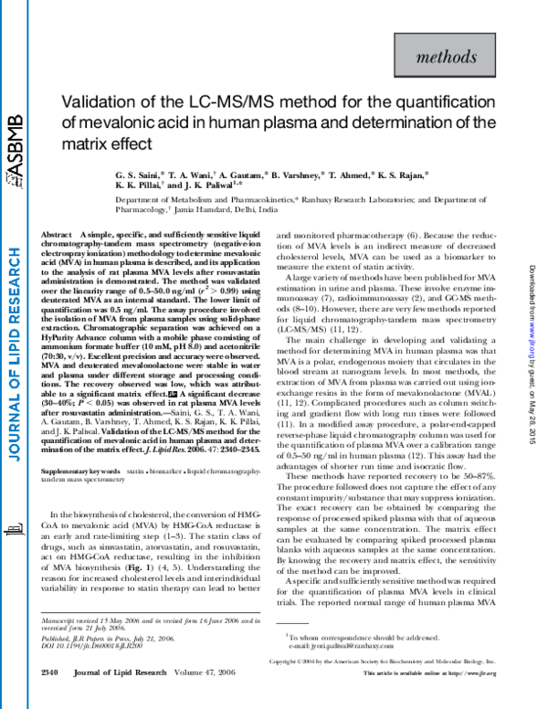 (PDF) Validation of an LC-MS/MS method for the quantification of mycophenolic acid in human ...