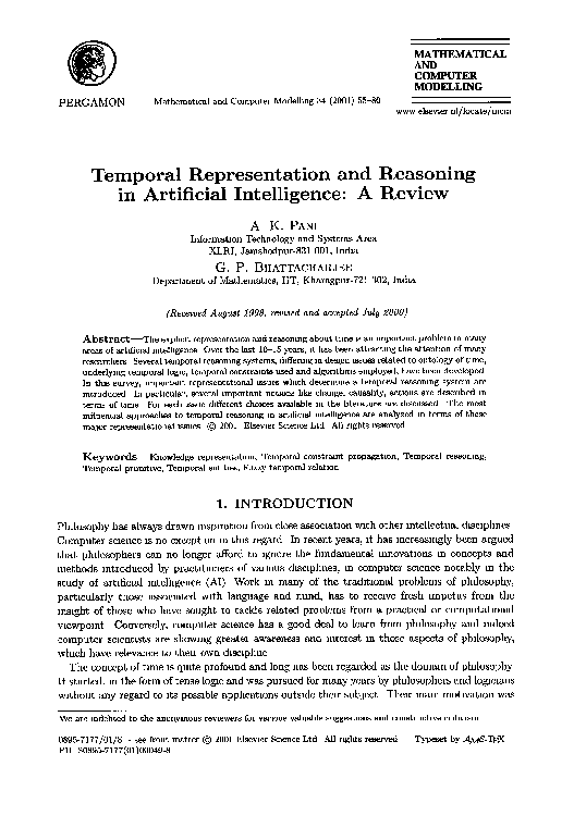 (PDF) Temporal representation and reasoning in artificial intelligence: A review