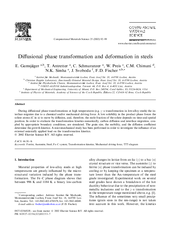 (PDF) Diffusional phase transformation and deformation in steels