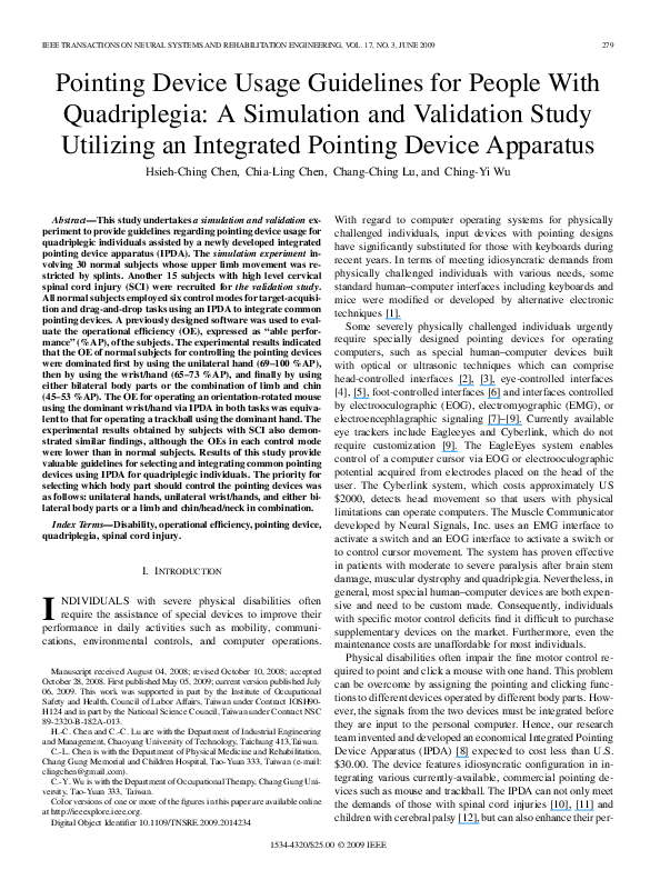(PDF) Pointing Device Usage Guidelines for People With Quadriplegia: A Simulation and Validation ...