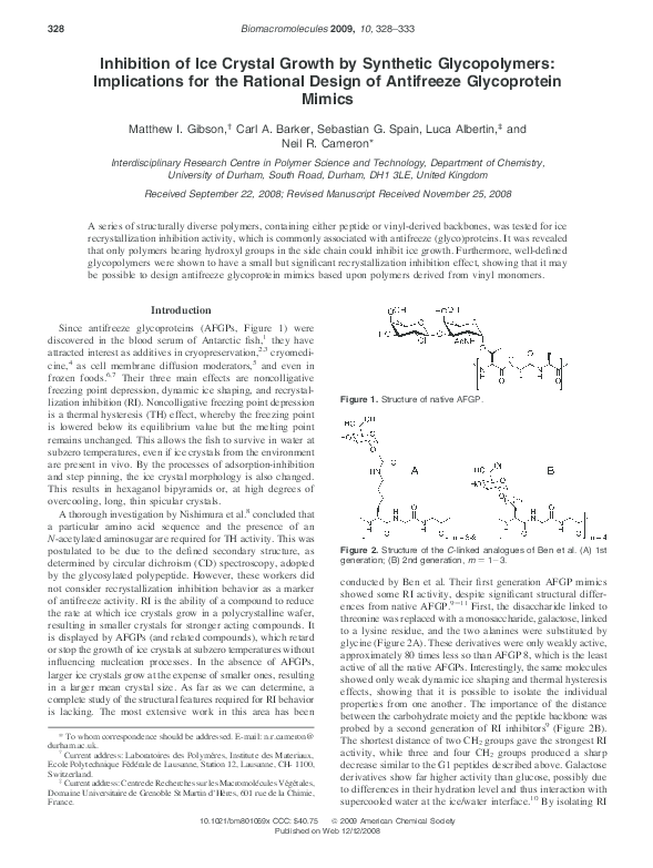 (PDF) Inhibition of Ice Crystal Growth by Synthetic Glycopolymers ...