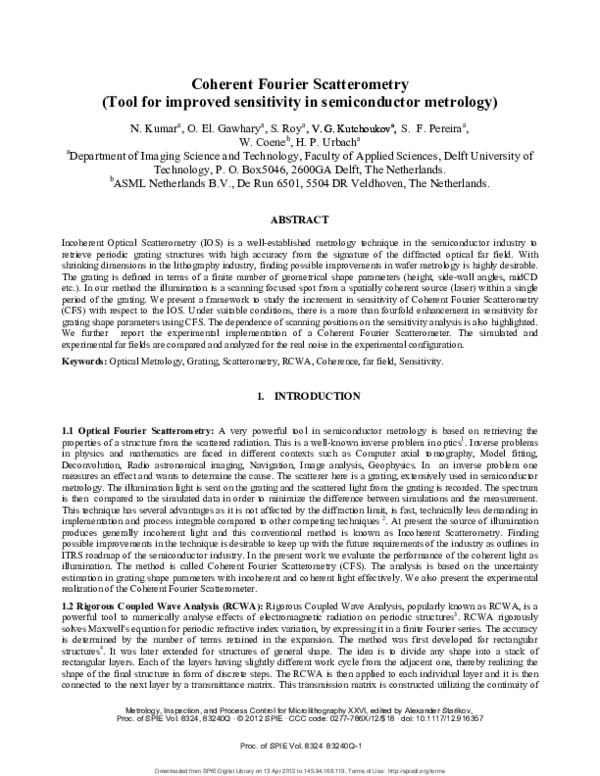 (PDF) Phase information in coherent Fourier scatterometry