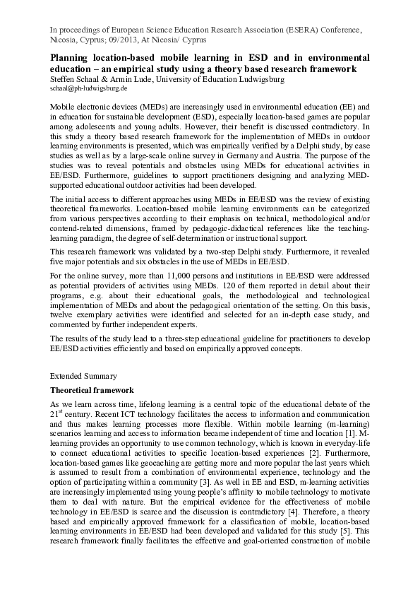 (PDF) Planning location-based mobile learning in ESD and in environmental education – An ...