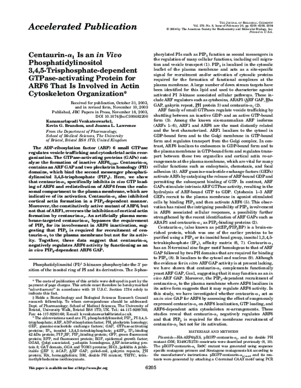 (PDF) Centaurin- 1 Is an in Vivo Phosphatidylinositol 3,4,5 ...