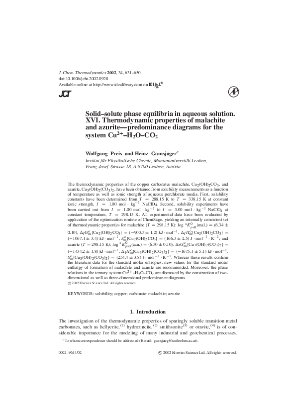 (PDF) Solid–solute phase equilibria in aqueous solution. XVI. Thermodynamic properties of ...