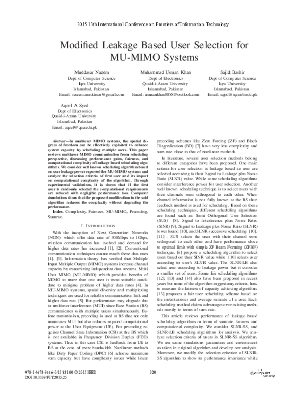 (PDF) Modified Leakage Based User Selection for MU-MIMO Systems