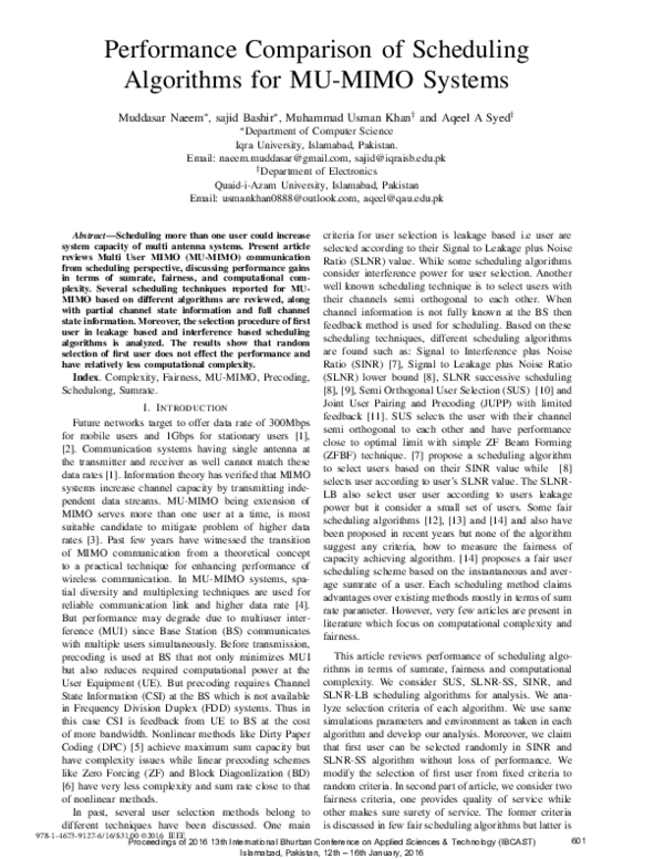 (PDF) Performance Comparison of Scheduling Algorithms for MU-MIMO Systems