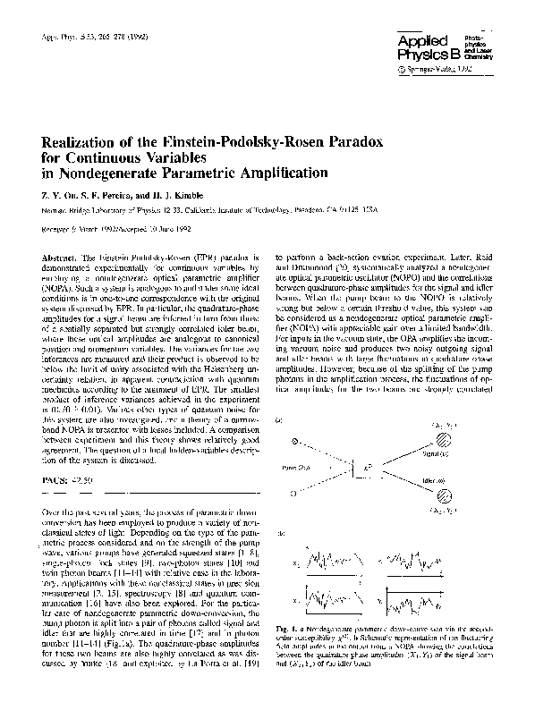 (PDF) Realization of the Einstein-Podolsky-Rosen paradox for continuous variables in ...
