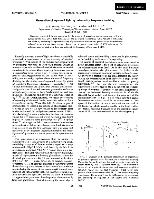 (PDF) Generation of squeezed light by intracavity frequency doubling