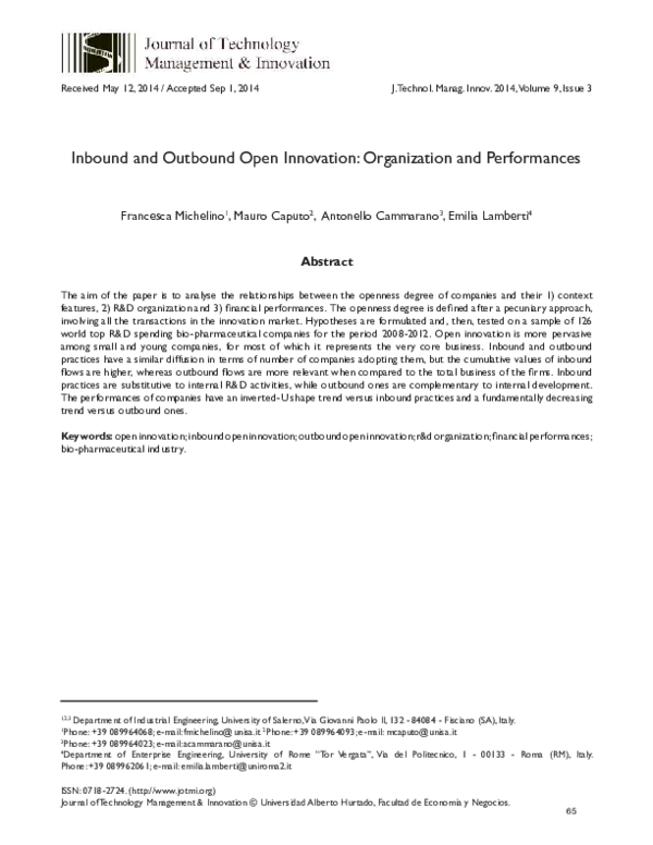 (PDF) Inbound and Outbound Open Innovation: Organization and Performances