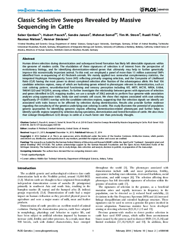 (PDF) Classic Selective Sweeps Revealed by Massive Sequencing in Cattle