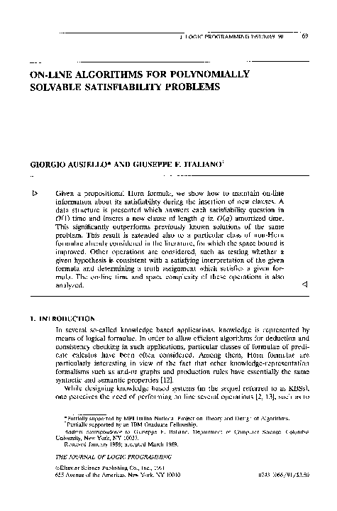 (PDF) On-line algorithms for polynomially solvable satisfiability problems