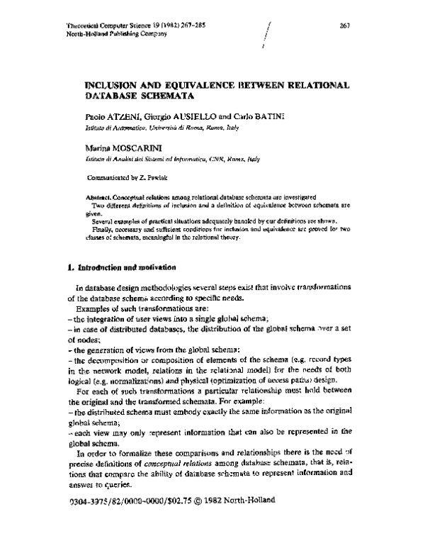 (PDF) Inclusion and equivalence between relational database schemata