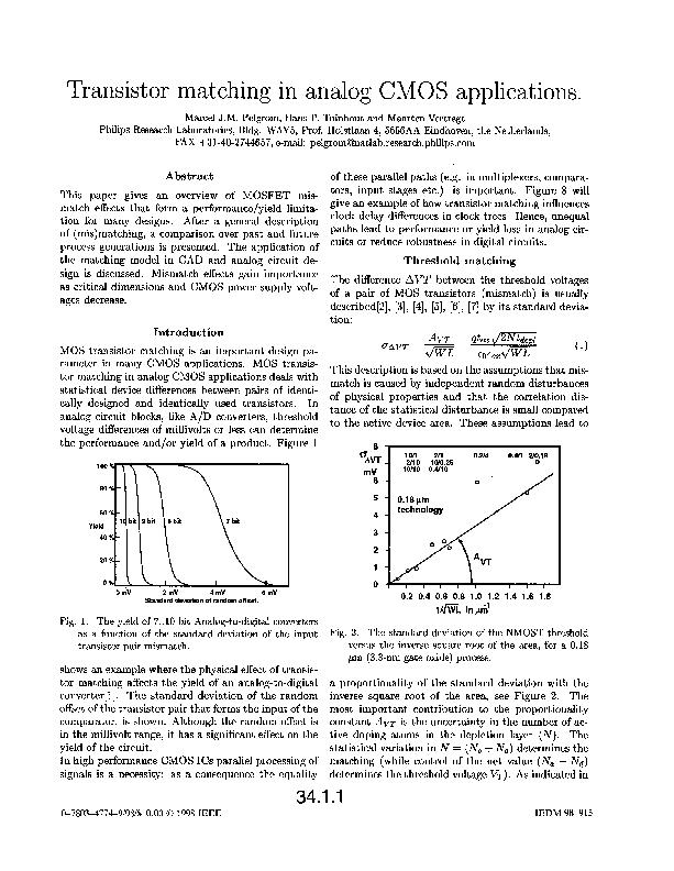 Pdf Transistor Matching In Analog Cmos Applications