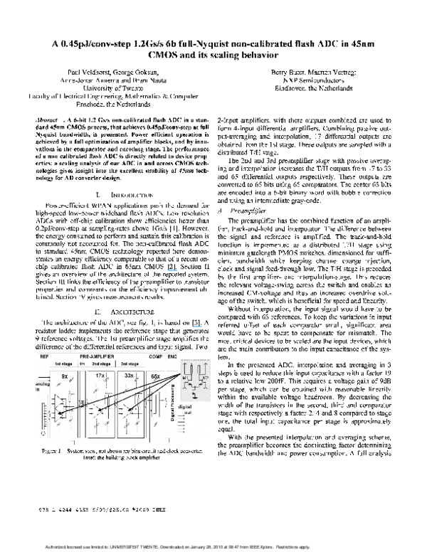 (PDF) A 0.45pJ/conv-step 1.2Gs/s 6b full-Nyquist non-calibrated flash ...
