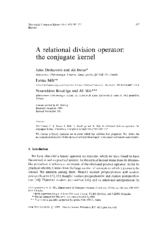 (PDF) A relational division operator: the conjugate kernel