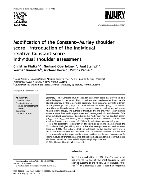 (PDF) Modification of the Constant–Murley shoulder score—introduction of the individual relative ...