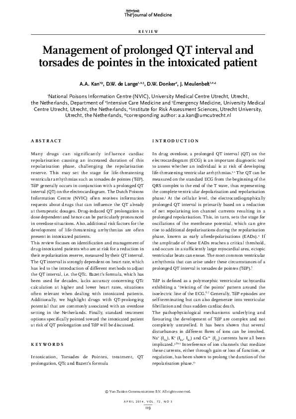 (PDF) Management of prolonged QT interval and torsades de pointes in ...