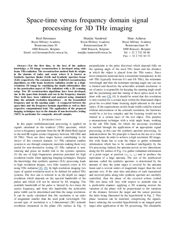 Pdf Space Time Versus Frequency Domain Signal Processing For 3d Thz Imaging
