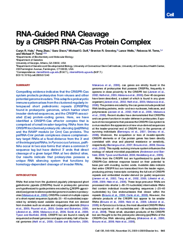 (PDF) RNA-Guided RNA Cleavage by a CRISPR RNA-Cas Protein Complex