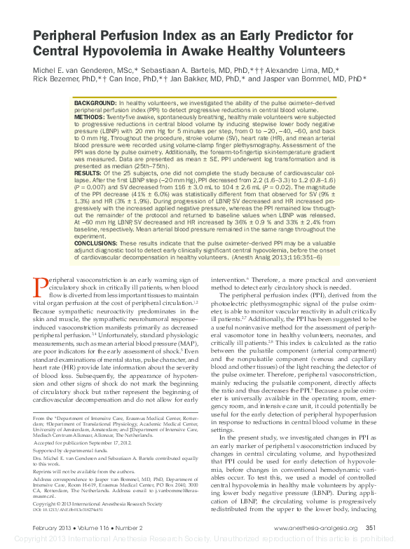 (PDF) Peripheral Perfusion Index as an Early Predictor for Central ...