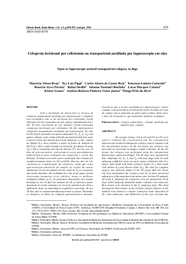 (PDF) Colopexia incisional por celiotomia ou transparietal auxiliada ...