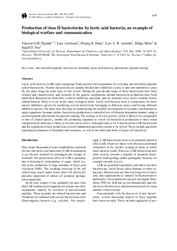 Pdf Production Of Class Ii Bacteriocins By Lactic Acid Bacteria An Example Of Biological