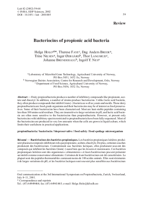 (PDF) Bacteriocins of propionic acid bacteria