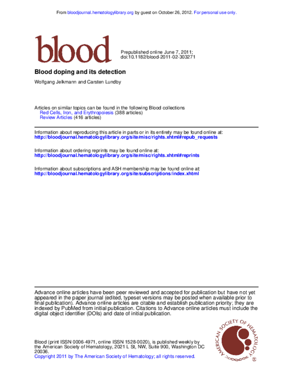 (PDF) Blood doping and its detection