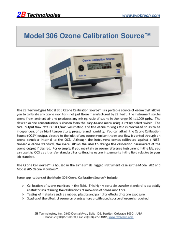 (PDF) Model 306 Ozone Calibration Source