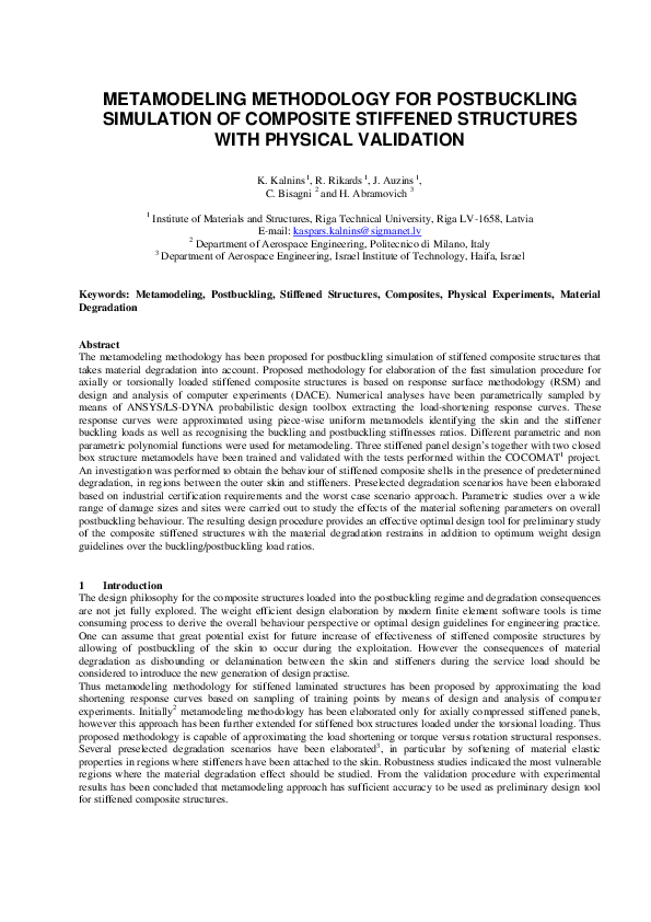 (PDF) Metamodeling Methodology for Postbuckling Simulation of Damaged Composite Stiffened ...