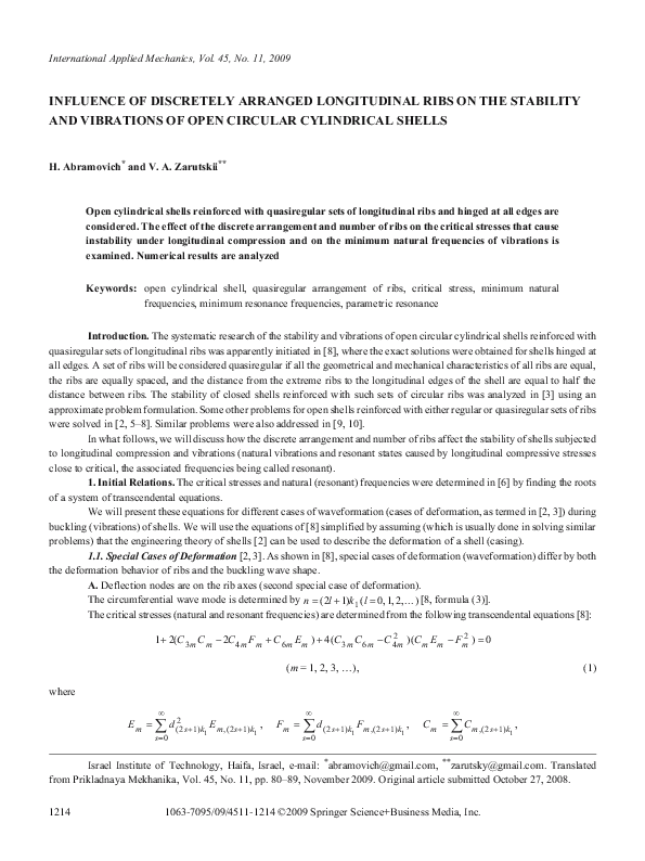 (PDF) Influence of discretely arranged longitudinal ribs on the stability and vibrations of open ...