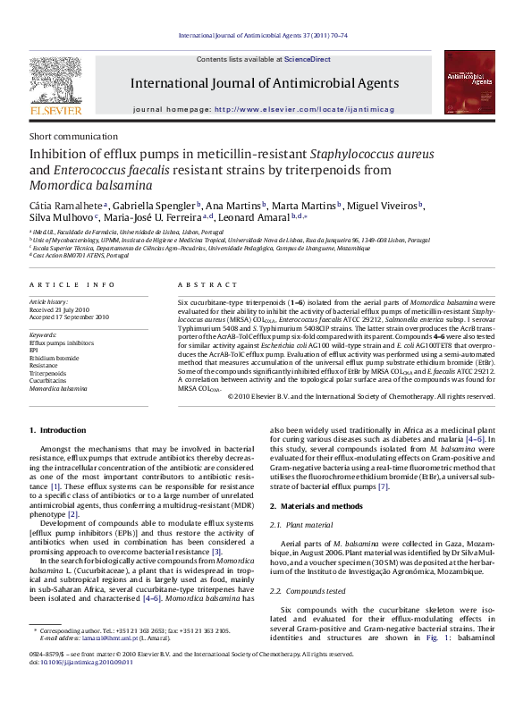 (PDF) Inhibition of efflux pumps in meticillin-resistant Staphylococcus aureus and Enterococcus ...