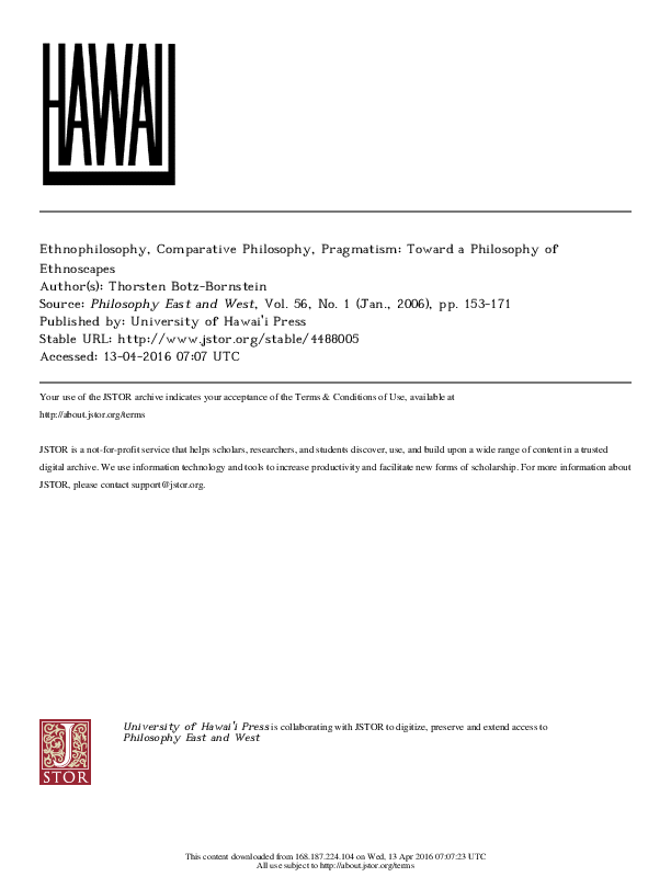 (PDF) Ethnophilosophy, Comparative Philosophy, Pragmatism