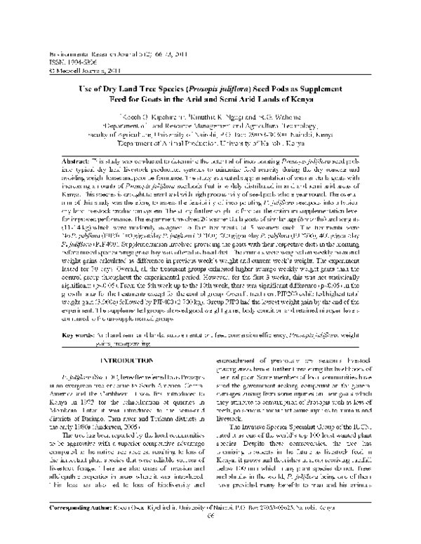 (PDF) Use of Dry Land Tree Species (Prosopis juliflora) Seed Pods as ...
