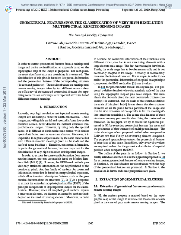 (PDF) Geometrical features for the classification of very high resolution multispectral remote ...