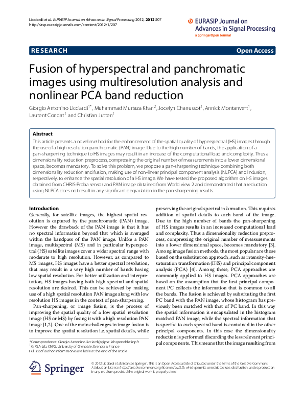 (PDF) Fusion of Hyperspectral and panchromatic images using multiresolution analysis and ...