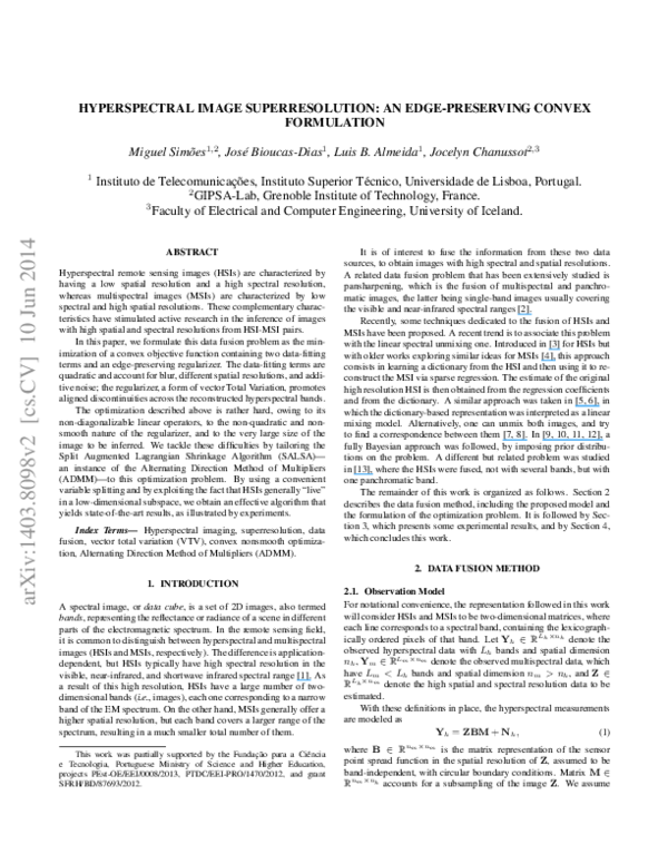 (PDF) Hyperspectral image superresolution: An edge-preserving convex formulation