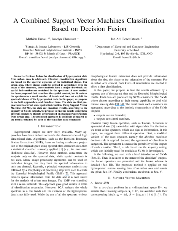 (PDF) A Combined Support Vector Machines Classification Based on Decision Fusion