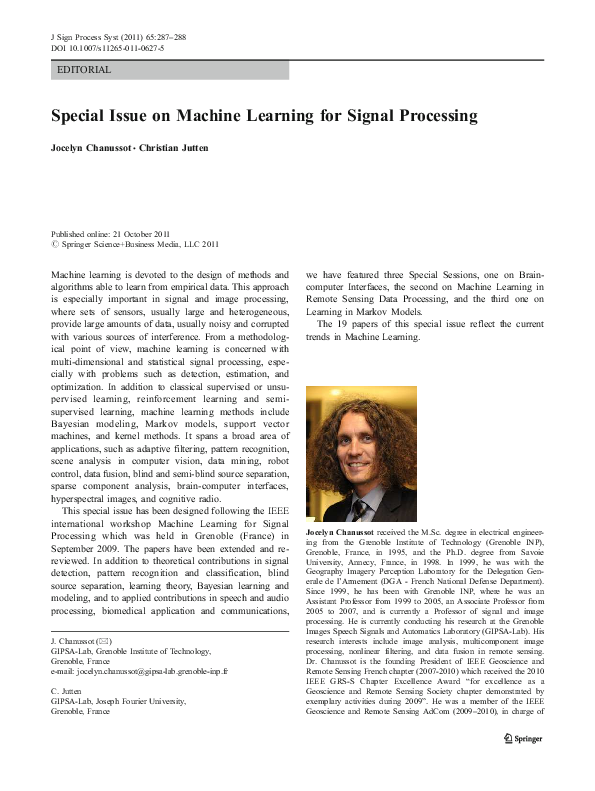 (PDF) Special Issue on Machine Learning for Signal Processing