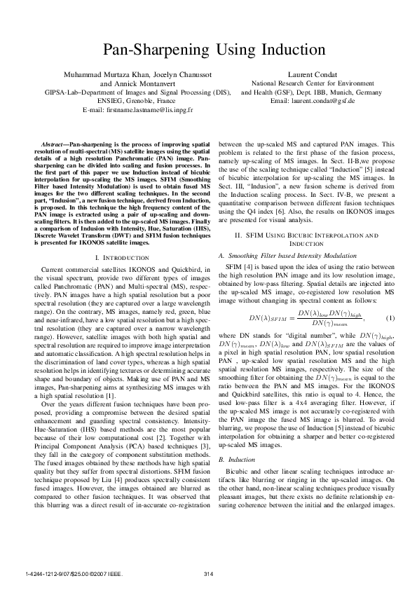 (PDF) Pan-sharpening using induction