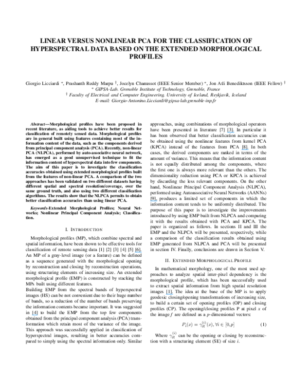 Pdf Linear Versus Nonlinear Pca For The Classification Of