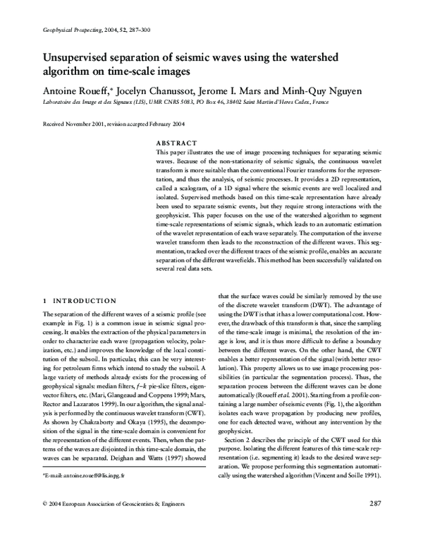 (PDF) Unsupervised separation of seismic waves using the watershed ...