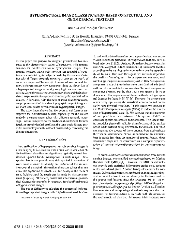 (PDF) Hyperspectral image classification based on spectral and geometrical features