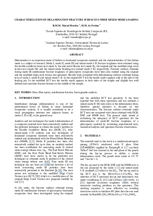 Pdf Characterization Of Delamination Fracture Surfaces Under Mixed Mode Loading