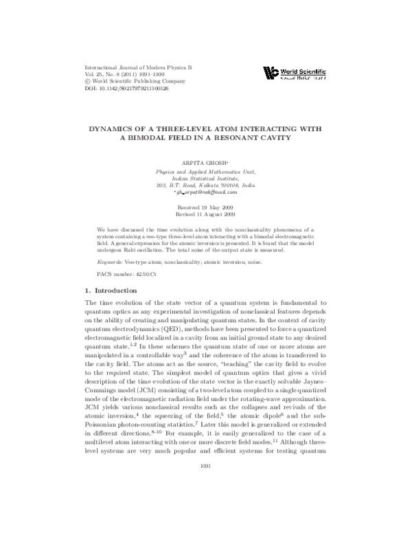 Pdf Dynamics Of A Three Level Atom Interacting With A Bimodal Field