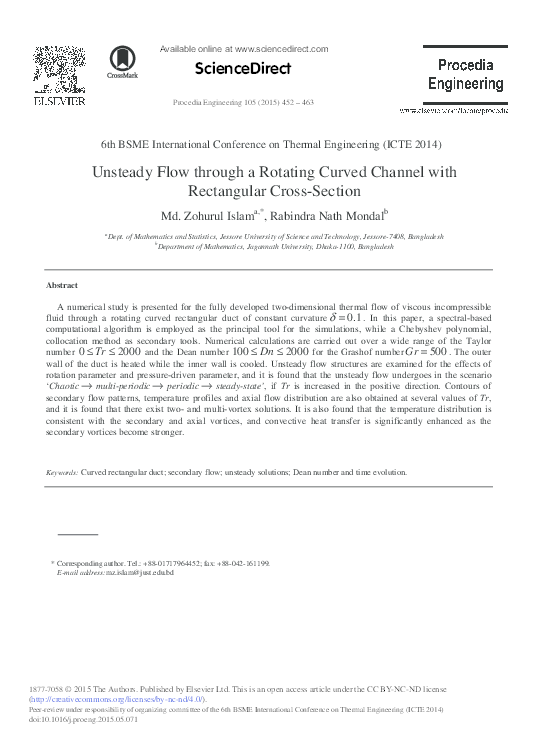 (PDF) Unsteady Flow through a Rotating Curved Channel with Rectangular Cross-Section
