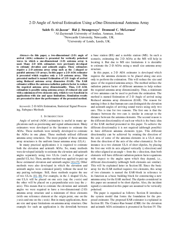 (PDF) 2-D angle of arrival estimation using a one-dimensional antenna array