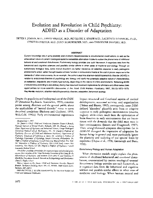 (PDF) Evolution and Revolution in Child Psychiatry: ADHD as a Disorder ...