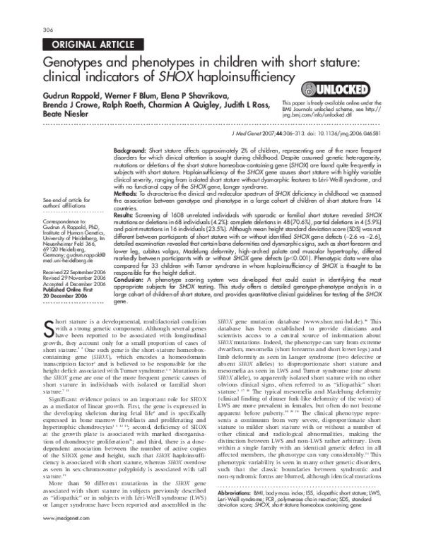 (PDF) Short stature caused by isolated SHOX gene haploinsufficiency ...